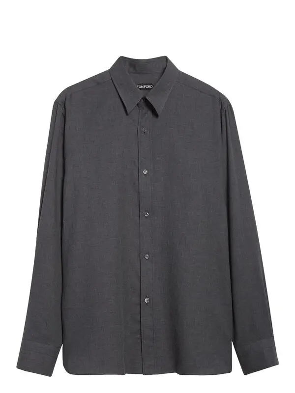 TOM FORD Cotton & Cashmere Mélange Twill Button-up Shirt - Ig680 Light Charcoal