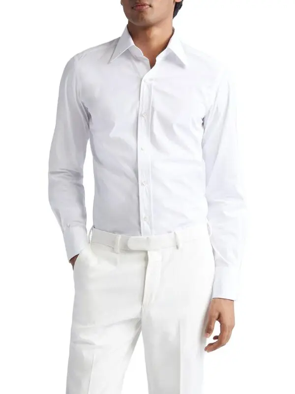 TOM FORD Classic Fit Cotton Poplin Button-up Shirt - Waa Optical White