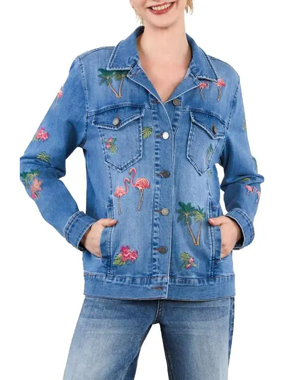BILLY T Embroidered Trucker Jacket - Denim