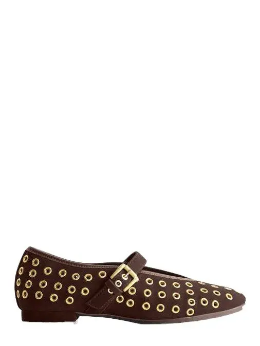 Bernardo Borden Grommet Mary Jane Flat - Dark Chocolate