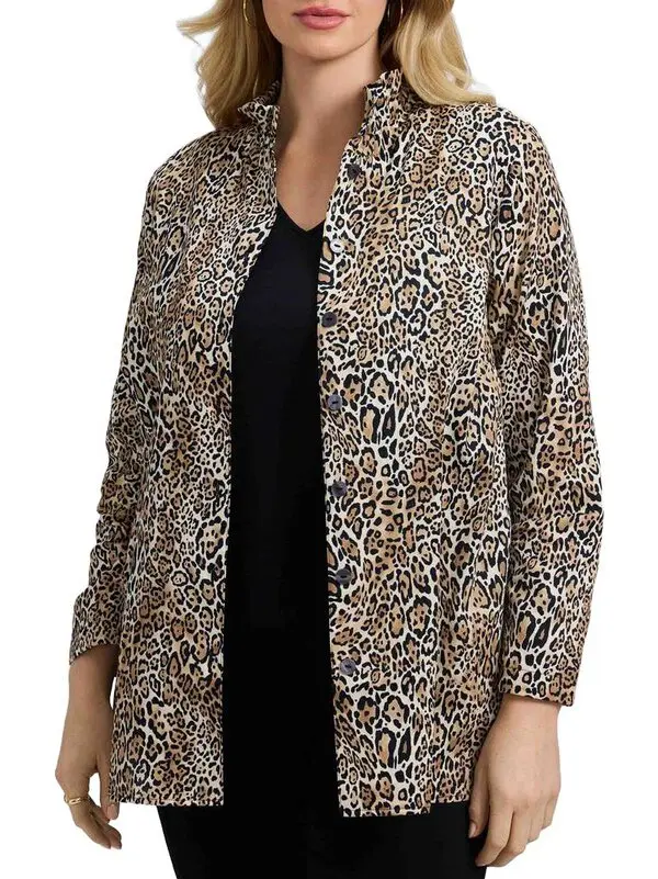 Foxcroft Carolina Leopard Print Cotton Sateen Shirt - Brown Multi