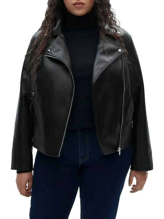 Mango Faux Leather Moto Jacket - Black
