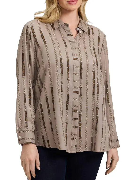 Foxcroft Luna Chain Stripe Button-up Shirt - Brown Multi