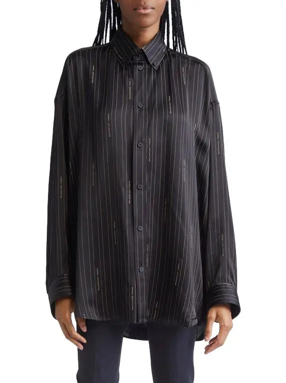 Balenciaga Logo Stripe Cocoon Button-down Shirt - 1264 Black/camel