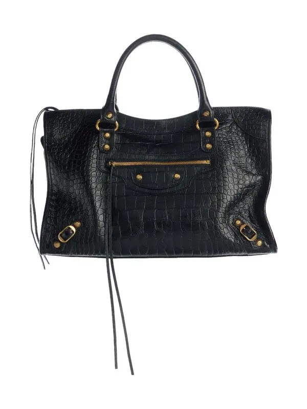 Balenciaga Le City Croc Embossed Leather Satchel - 1000 Black