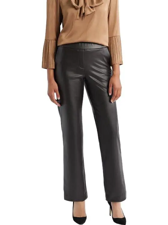 Anne Klein Faux Leather Pull-on Pants - Deep Mahogany