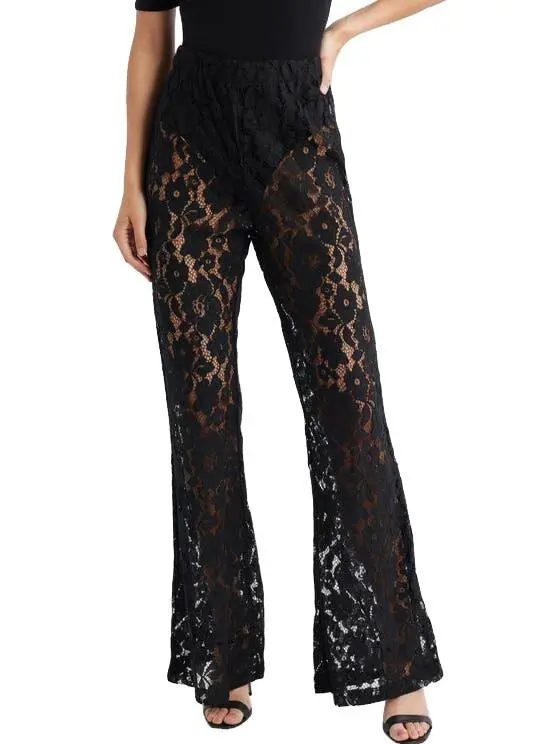 HIGH HEEL JUNGLE Lace Flare Pants - Black