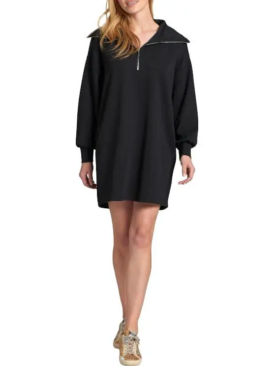 APNY Long Sleeve Half Zip Sweatshirt Dress - Black