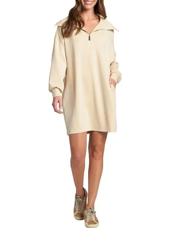 APNY Long Sleeve Half Zip Sweatshirt Dress - Tan