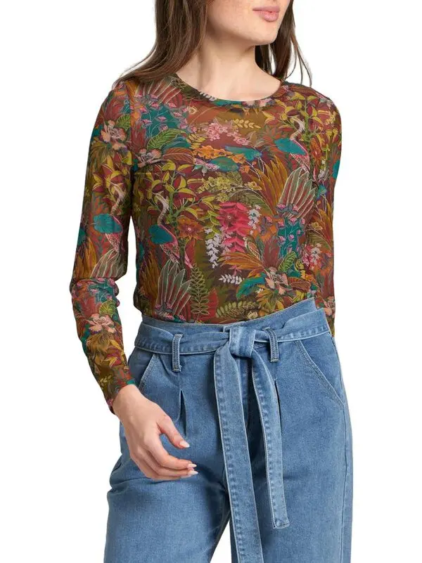 APNY Printed Mesh Top - Olive Multi