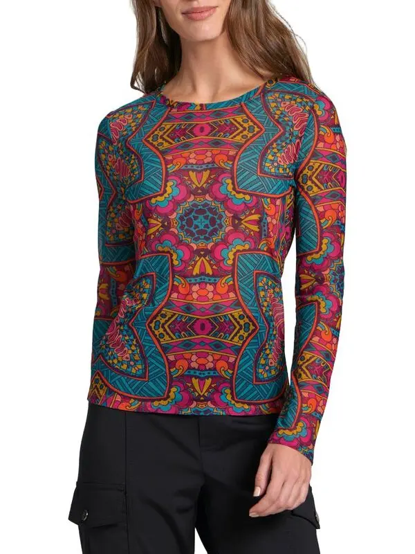 APNY Printed Mesh Top - Turquoise Multi