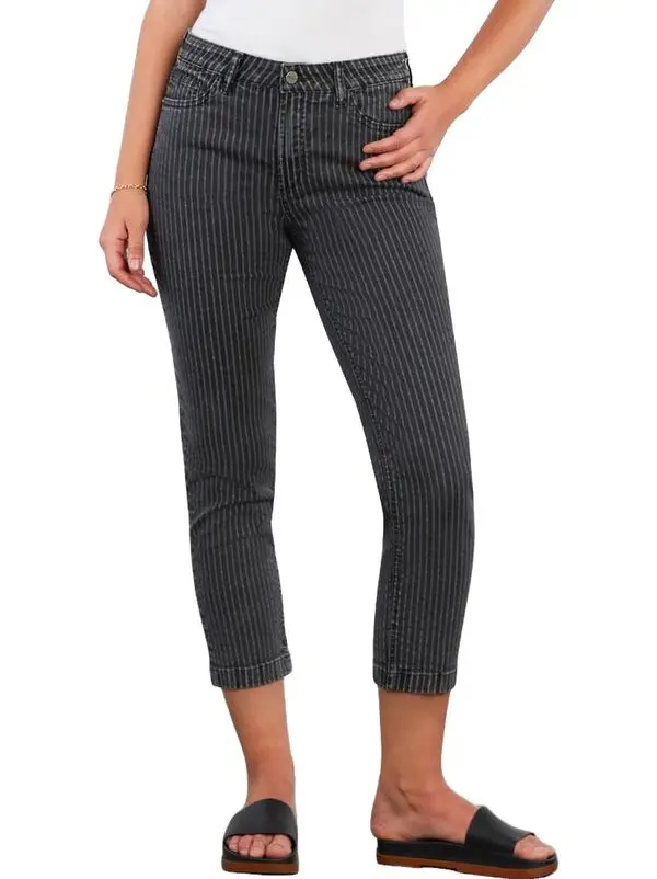 HINT OF BLU High-rise Slim Straight Leg Jeans - Dark Grey Rr Stripe