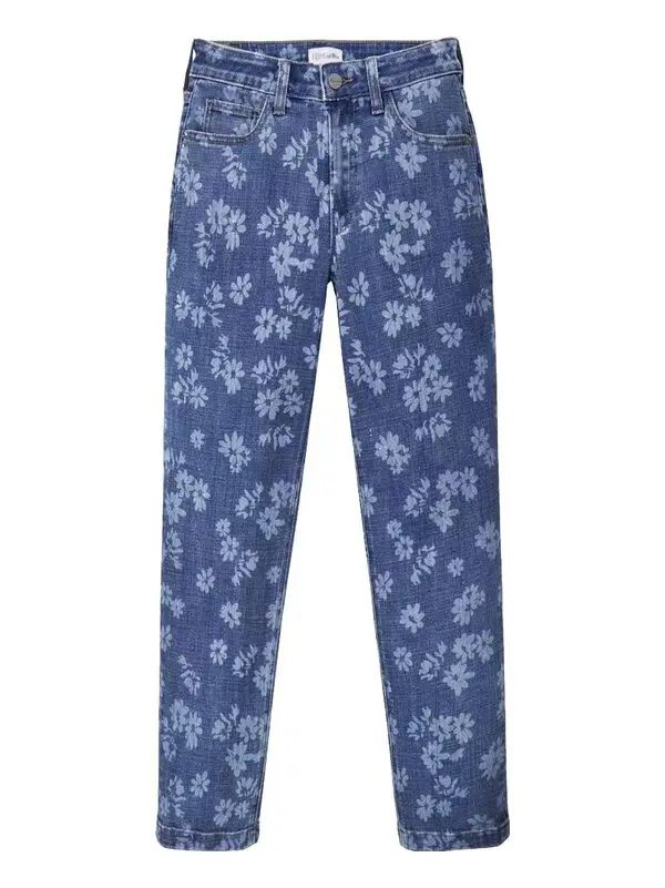 HINT OF BLU High-rise Slim Straight Leg Jeans - Floral Denim