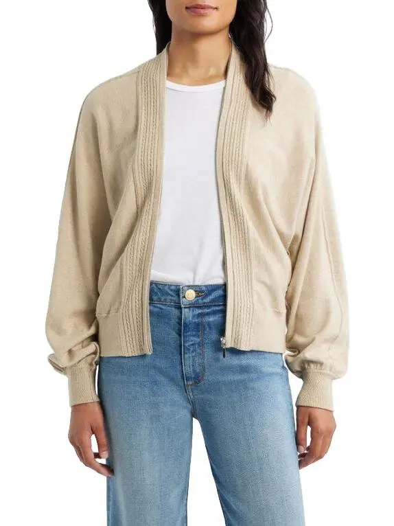 Wit & Wisdom Dolman Sleeve Zip Cardigan - Heather Wheat