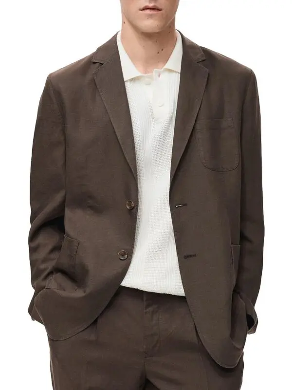 Mango Slim Fit Slub Lyocell & Linen Suit Jacket - Chocolate