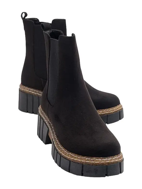 PROLOGUE SHOES Luz Block Heel Boots - Black Suede