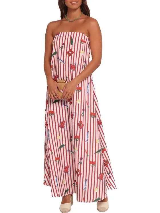 PETAL & PUP Picnic Print Strapless Maxi Dress - Red Picnic Stripe