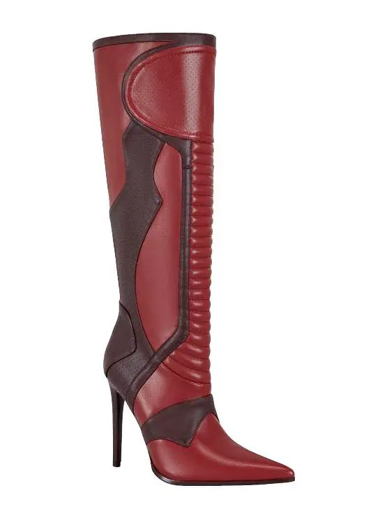 AZALEA WANG Rodrigo Patchwork Knee High Boots - Red