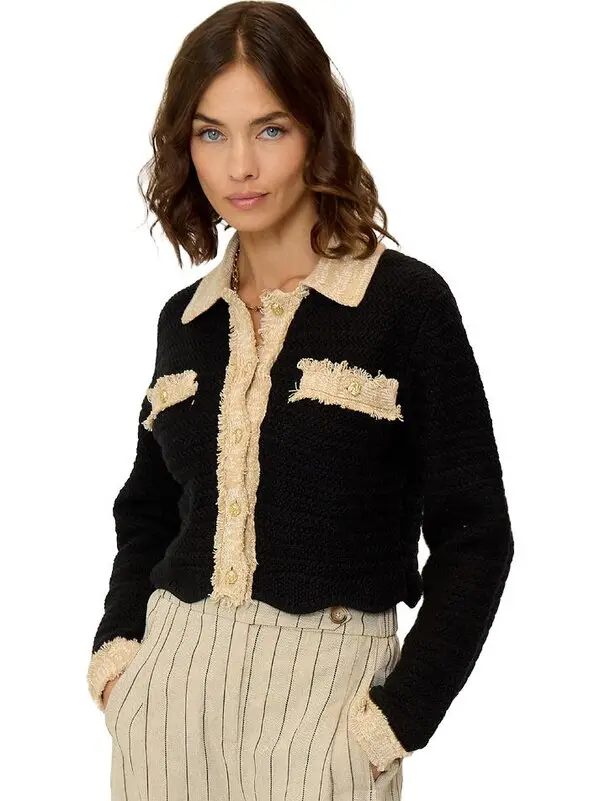 Central Park West Rose Scallop Edge Sweater - Black/tan