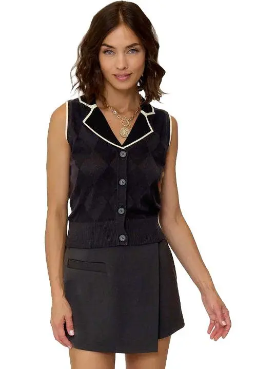Central Park West Diamond Stitch Vest - Black