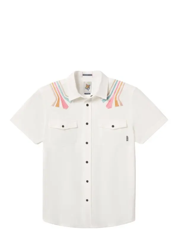 BAJA LLAMA Retro Raysdissident Western Front Snap Button Up - Cream
