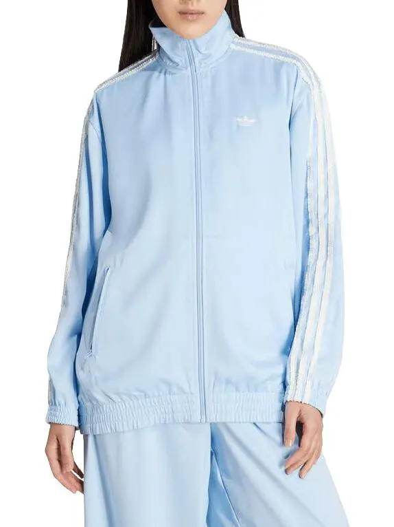 Adidas Ruffle 3-stripes Satin Track Jacket - Clear Sky