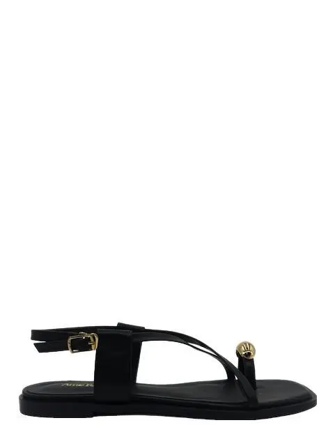 AMIE RAFA Laney Strappy Leather Flat Sandals - Black