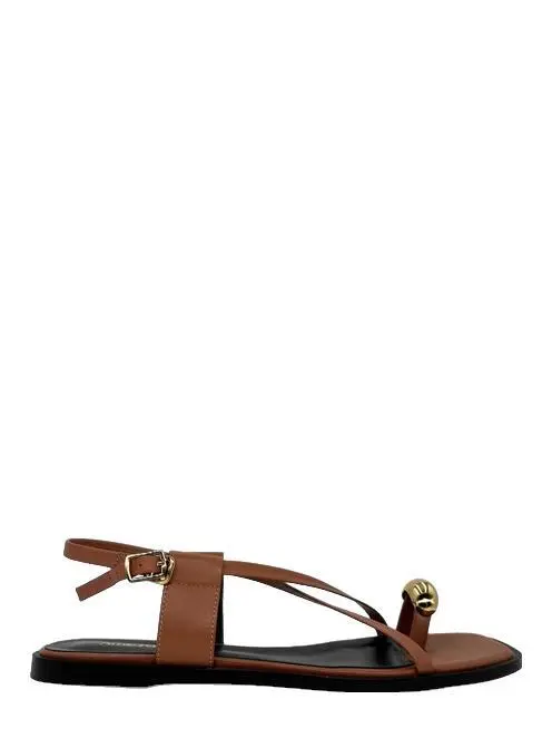 AMIE RAFA Laney Strappy Leather Flat Sandals - Tan
