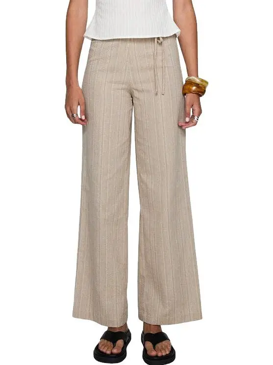 Princess Polly Rush Hours Tie Waist Flare Pants - Beige