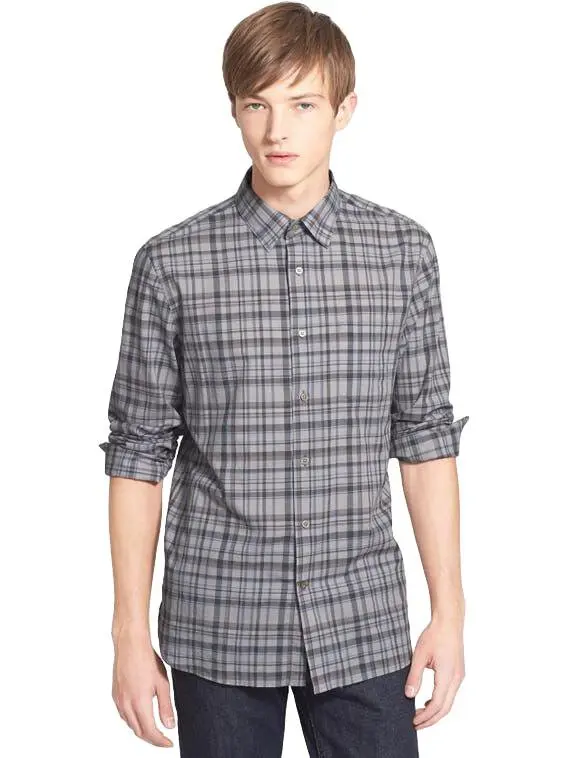 John Varvatos Slim Fit Plaid Sport Shirt - Shark
