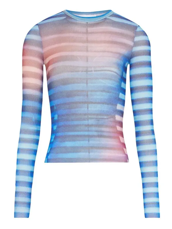 Jean Paul Gaultier Printed Mesh Long-sleeve Top - Blue