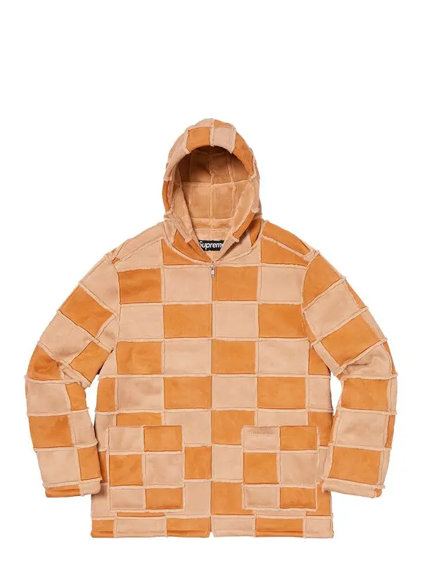 Supreme Faux Suede Patchwork Hooded Jacket - Orange