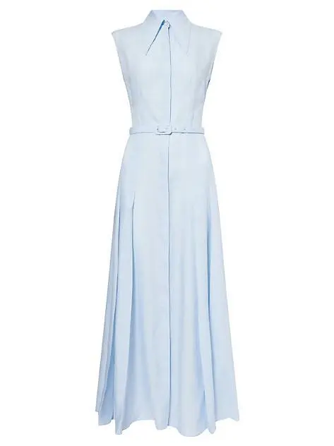 Gabriela Hearst Durand Sleeveless Belted Linen Midi Dress - Light Blue