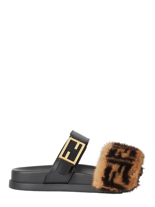 Fendi Ff Baguette Mink Slides - Multicolour