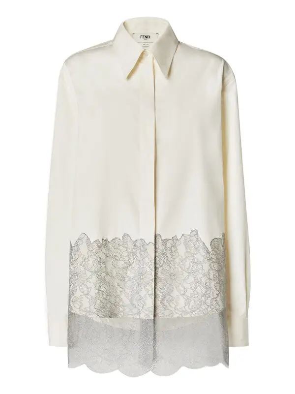 Fendi Oversized Shirt With Lace Embroidery - White