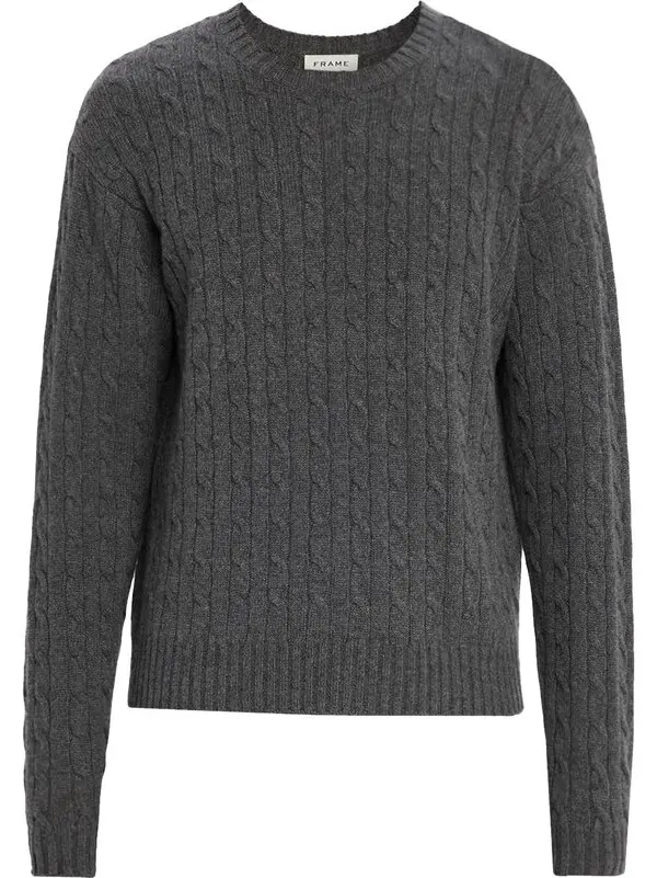 FRAME Cable Knit Cashmere And Wool Crewneck Sweater - Charcoal