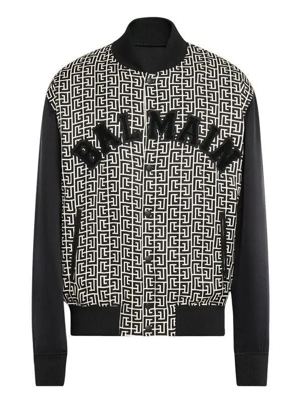 Balmain Varsity Monogram Bomber Jacket With Patches - Edk Black  Ivory