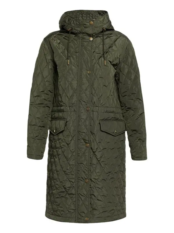 Burberry Hillgate Quilted Long Hooded Jacket - Shale