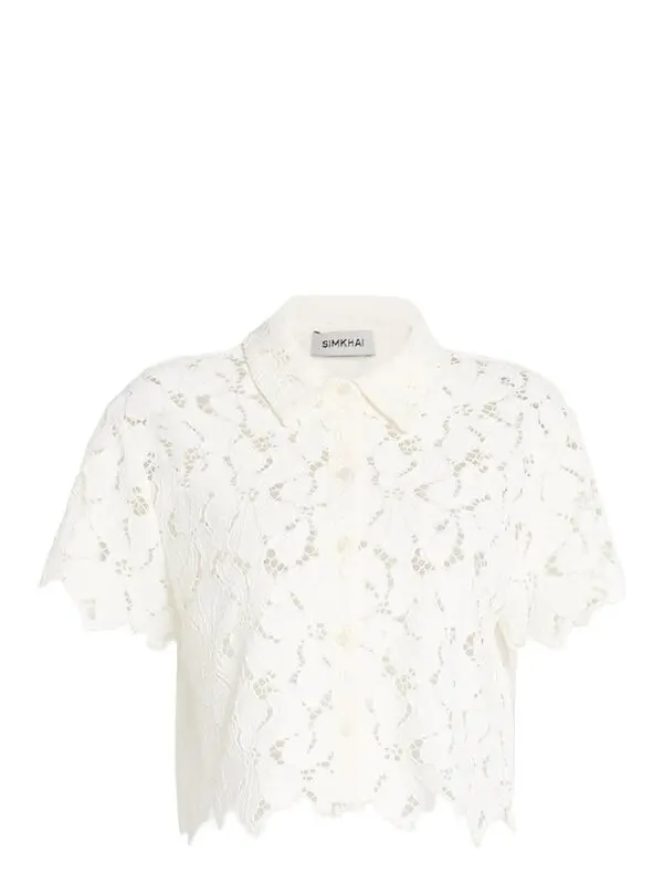 Simkhai Marjorie Floral Lace Camp Shirt - Ivory