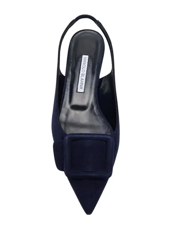 Manolo Blahnik Maylura Suede Slingback Ballerina Flats - Navy