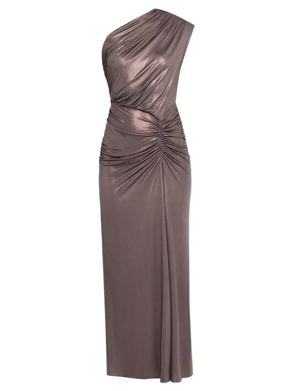 Lapointe Coated Jersey One-shoulder Gown - Mocha