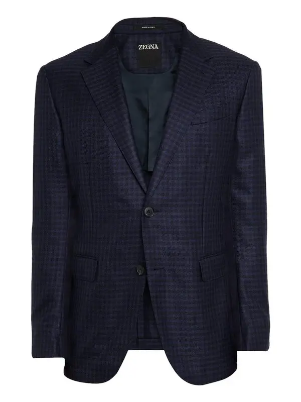 Zegna Cashmere And Silk Check Sport Coat - Blue Navy Check