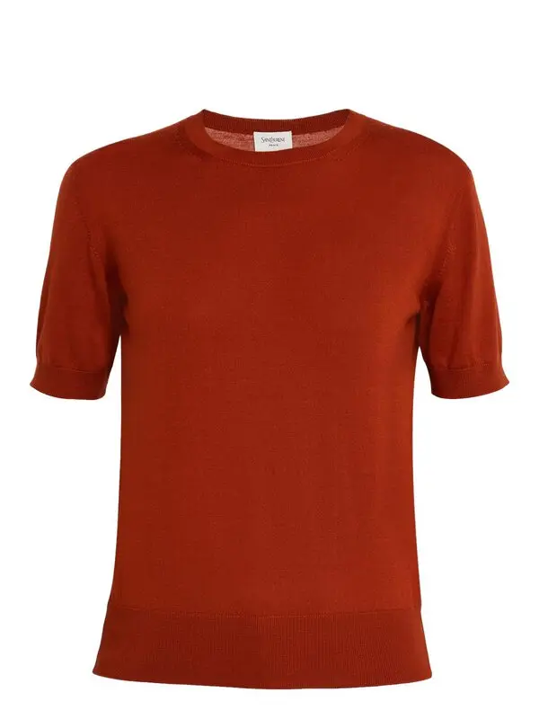 Saint Laurent Knit Short-sleeve Top - Brique