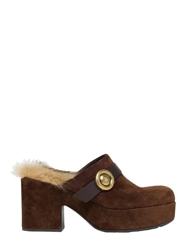 Moncler Amalia Shearling-lined Suede Mules - Brown