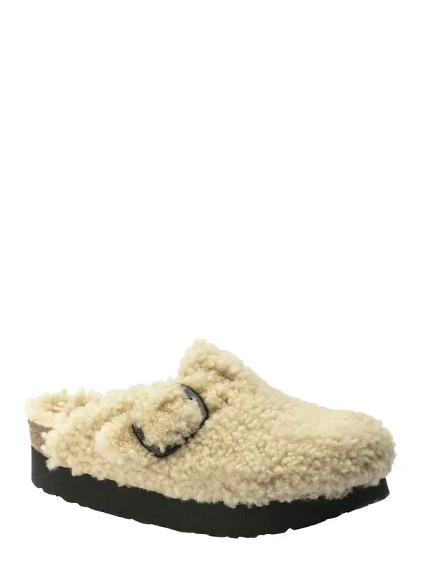 BIRKENSTOCK Boston Big Buckle Platform Shearling Clogs - Teddy Eggshell
