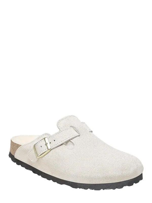 BIRKENSTOCK Boston Shearling Suede Clogs - Antique White