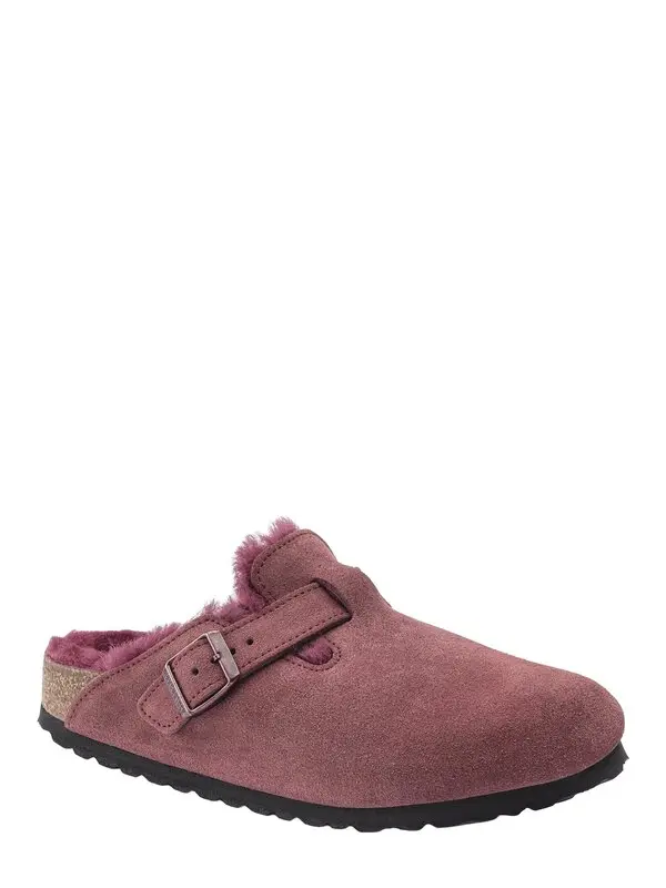 BIRKENSTOCK Boston Shearling Suede Clogs - Maroon