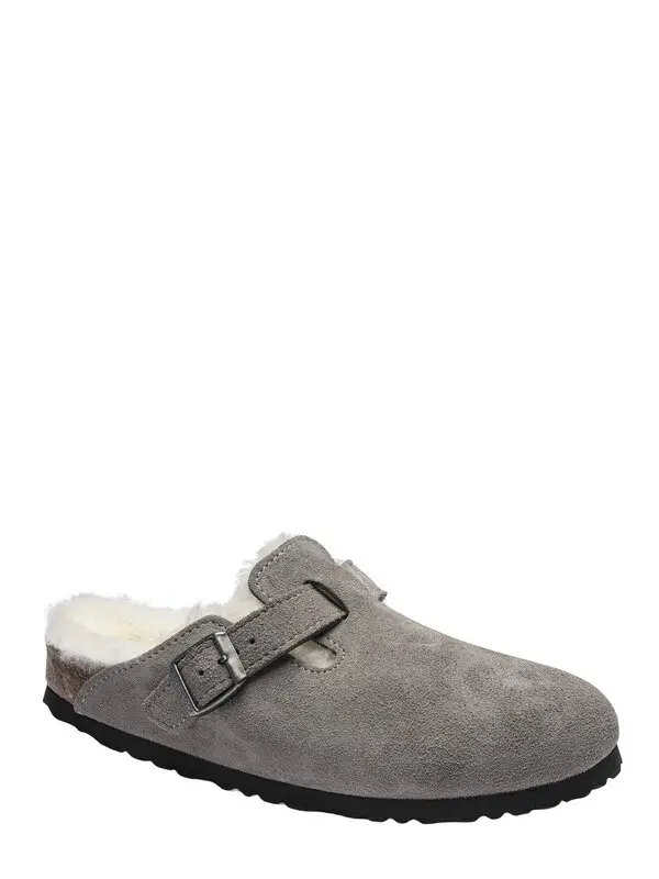 BIRKENSTOCK Boston Shearling Suede Clogs - Stone Coin