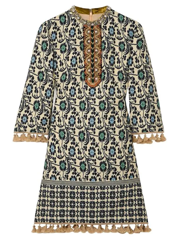 Valentino Garavani Embellished Tasseled Jacquard Mini Dress - Multi
