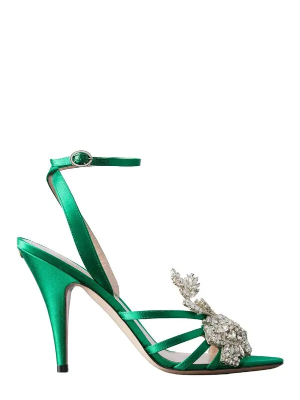 Valentino Garavani Ladycrush 100 Crystal-embellished Satin Sandals - Green
